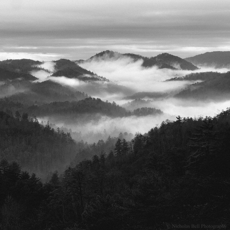 Smoky Mountain After Rain - black and white photography print ...